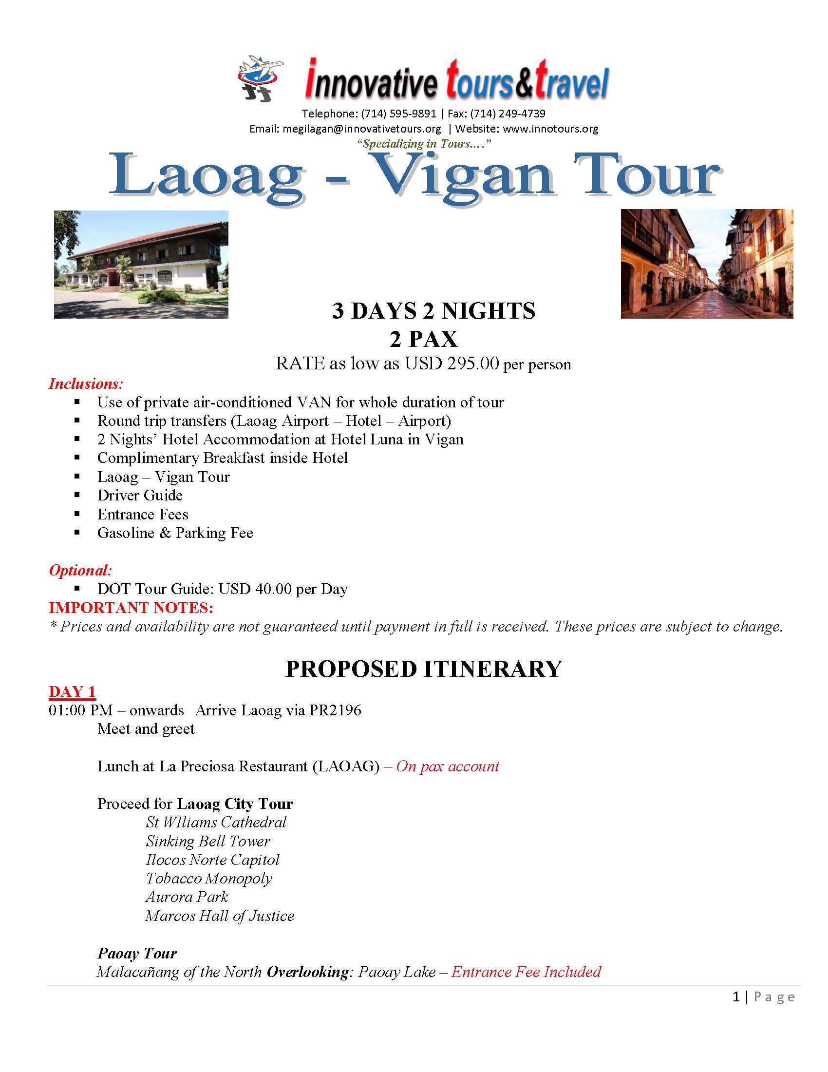 LAOAG – VIGAN Tour – Innovative Tours & Travel